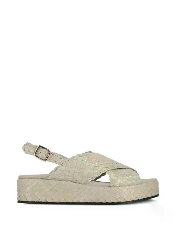 LA ROSE Woven Crossover Platform Sandals - White