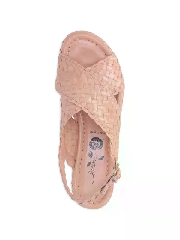 LA ROSE Woven Crossover-strap Platform Sandals
