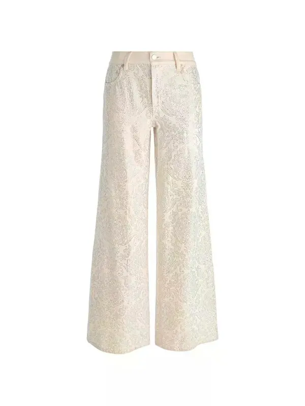 Alice + Olivia Embellished Wide Leg Jeans - Neutrals