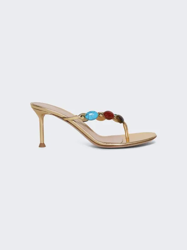 GIANVITO ROSSI Shanti Thong 70 Sandal In Metallic Leather With Cabochon Embellishments - Gold