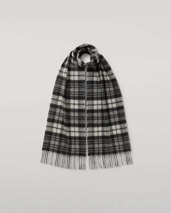 Johnstons Of Elgin Watch Dress Tartan Cashmere Scarf - Grey