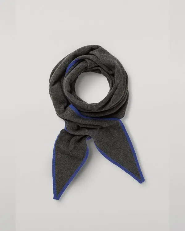 Johnstons Of Elgin Ethel Charcoal & Blue Cashmere Diamond Scarf - Grey