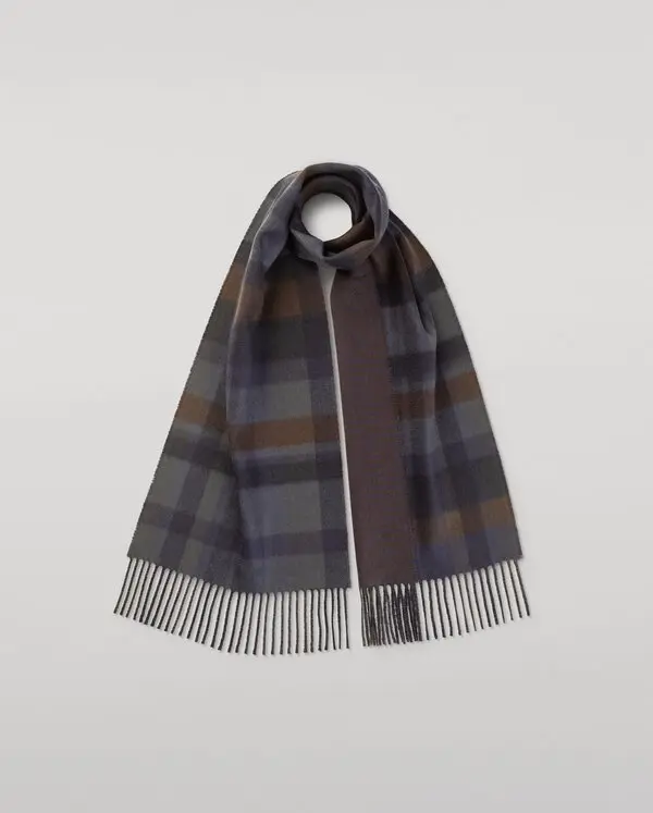 Johnstons Of Elgin Contrast & Brown Check Cashmere Scarf - Navy