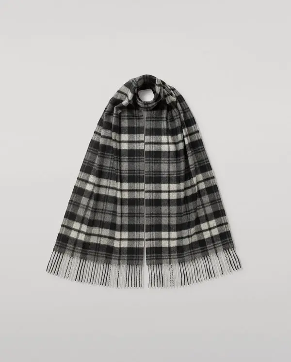 Johnstons Of Elgin Wide Dress Stewart Tartan Cashmere Scarf - Grey