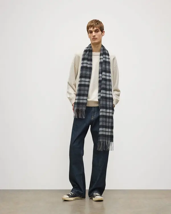 Johnstons Of Elgin Wide Dress Stewart Tartan Cashmere Scarf - Grey