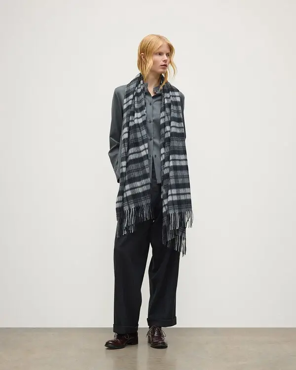 Johnstons Of Elgin Wide Dress Stewart Tartan Cashmere Scarf - Grey