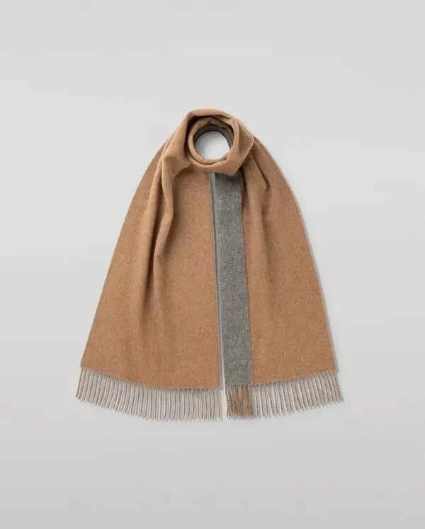 Johnstons Of Elgin Contrast & Grey Cashmere Scarf - Natural