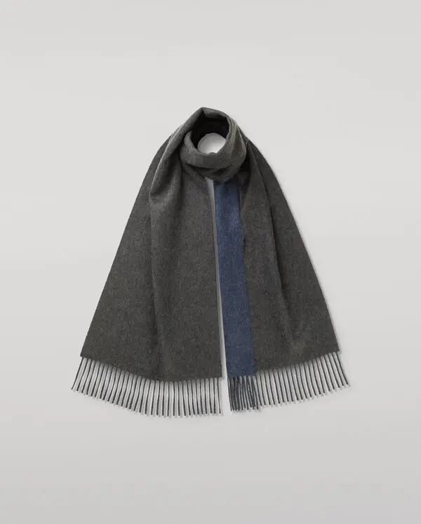 Johnstons Of Elgin Contrast Charcoal & Blue Cashmere Scarf - Grey