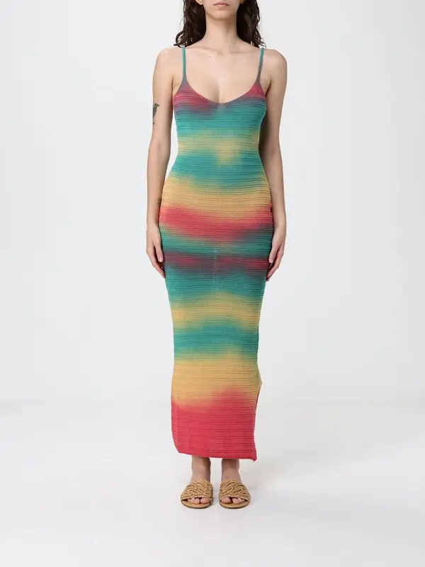 LANEUS Crocheted Maxi Dress With Rainbow Print