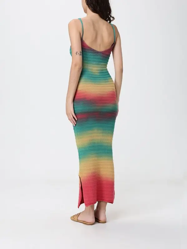 LANEUS Crocheted Maxi Dress With Rainbow Print