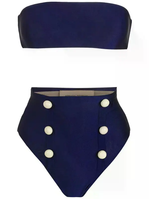 ADRIANA DEGREAS High Rise Bikini Set With Button Detail - Blue