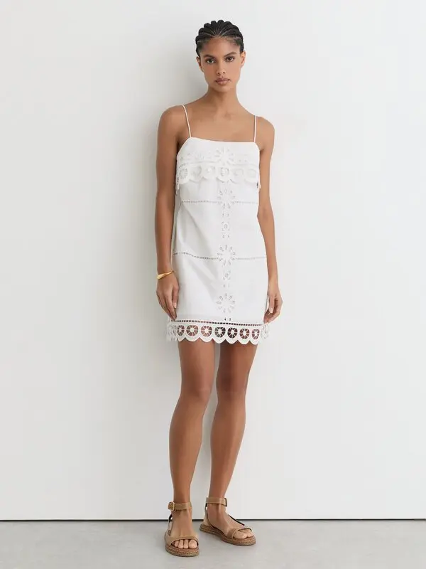REISS Toni Cotton Lace-detail Mini Dress - Ivory