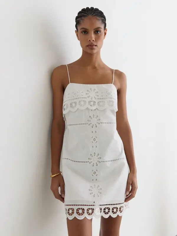 REISS Toni Cotton Lace-detail Mini Dress