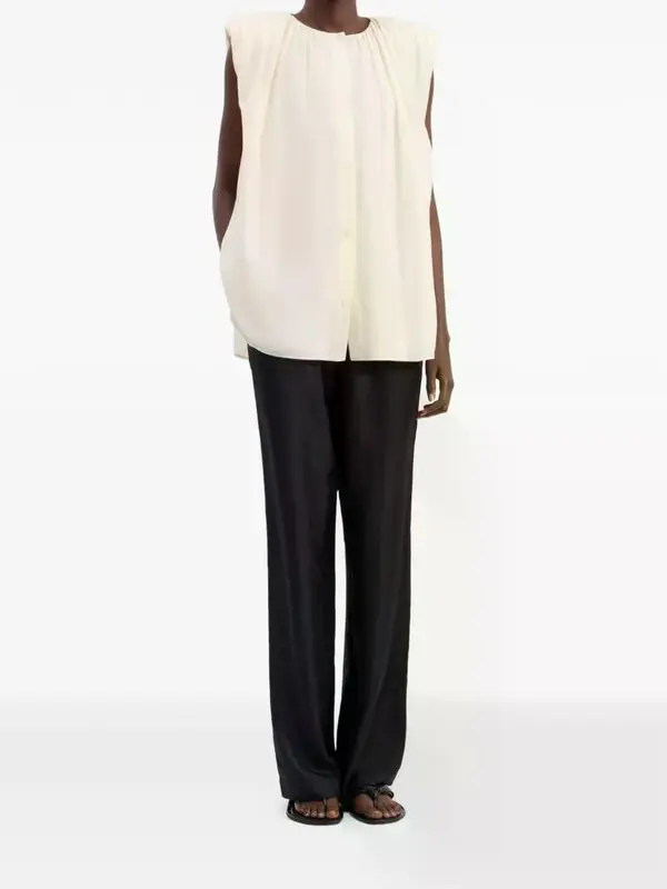 Loulou De Saison Ivory Sleeveless Top With Pleated Detail