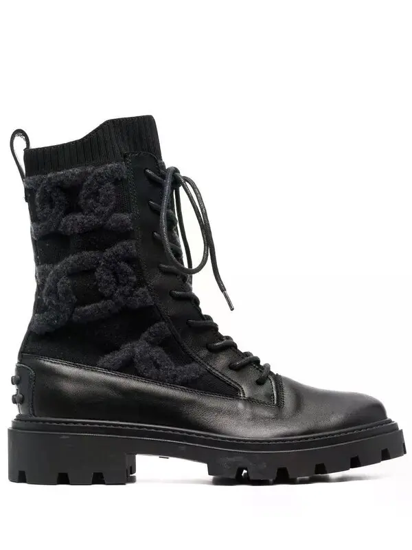 TOD'S Shearling Logo Combat Boots