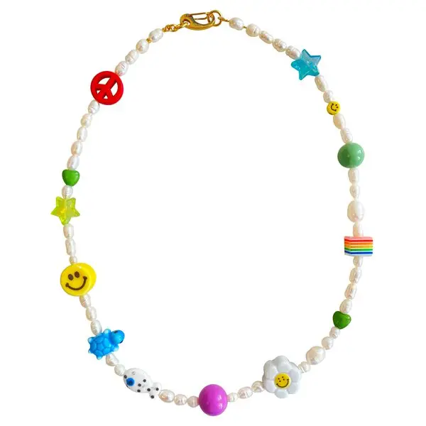 SMILLA BRAV Joydrop Necklace With Freshwater Pearls And Charms - Gray/red/yellow