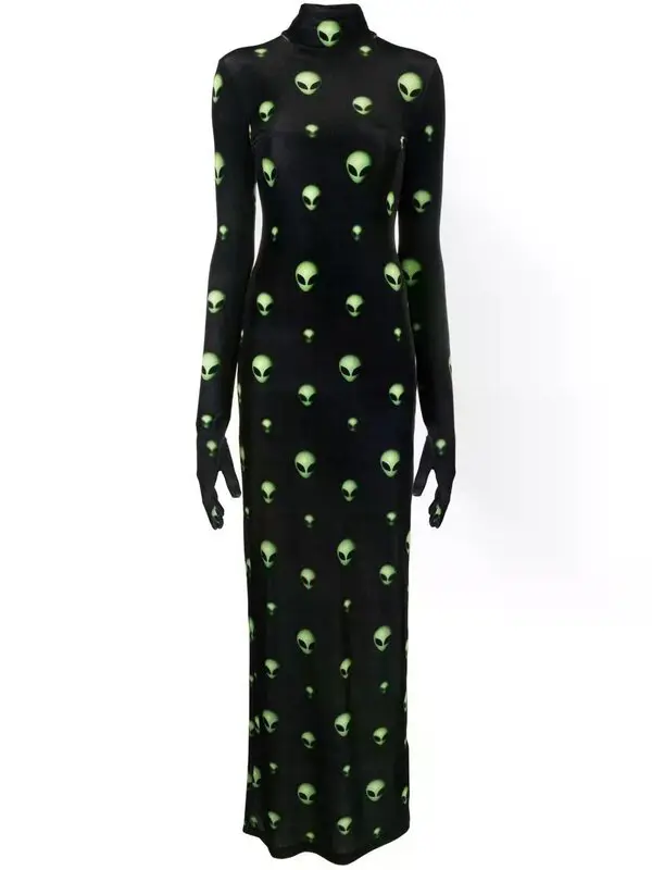 Vetements Graphic Print Long Sleeve Maxi Dress