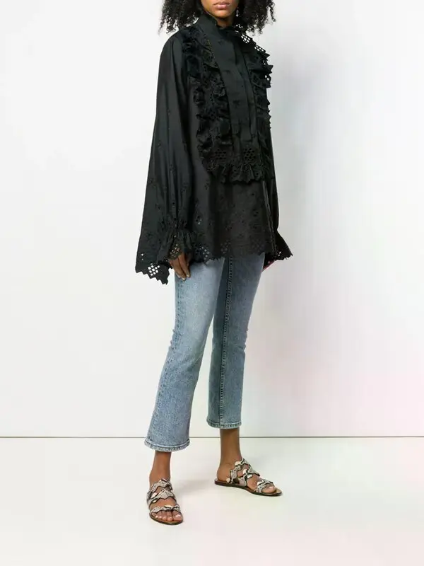 Alberta Ferretti Embroidered Ruffled Bib Blouse