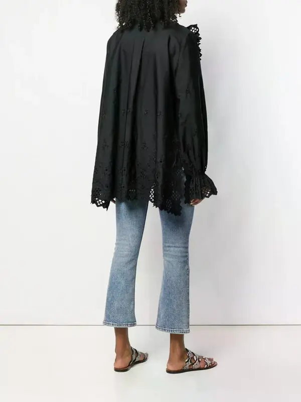 Alberta Ferretti Embroidered Ruffled Bib Blouse
