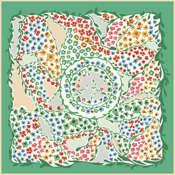 JESSIE ZHAO NEW YORK Double Sided Silk Scarf Of Garden - Blue/green