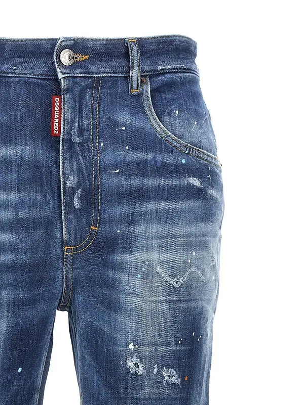 Dsquared2 Twiggy Jeans With Distressed Details And Paint Splatter - Blue