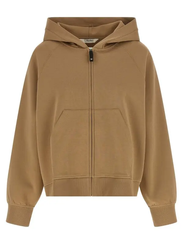 Max Mara Smmalma Cotton Blend Full Zip Hoodie With Embroidered Logo - Cream