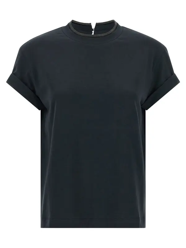 Brunello Cucinelli Shiny Collar" T-shirt - Blue