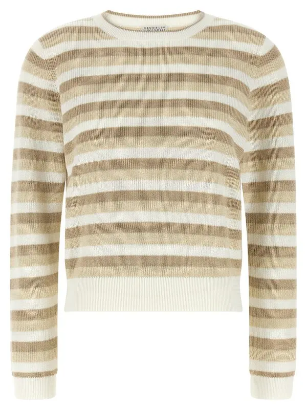 Brunello Cucinelli Striped Cotton Crew Neck Sweater