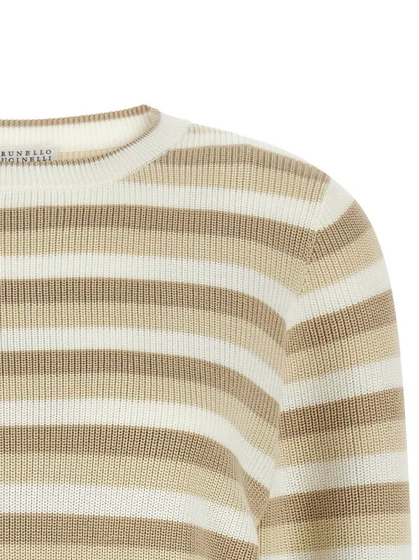 Brunello Cucinelli Striped Cotton Crew Neck Sweater