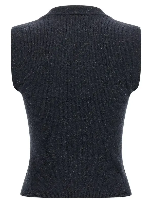 Brunello Cucinelli Ribbed Cashmere Knit Vest With Lamé Thread - Blue
