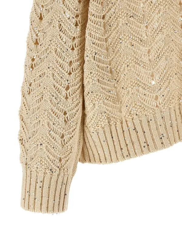 Max Mara Mstfelino Chevron Sequin Embellished Cotton Sweater