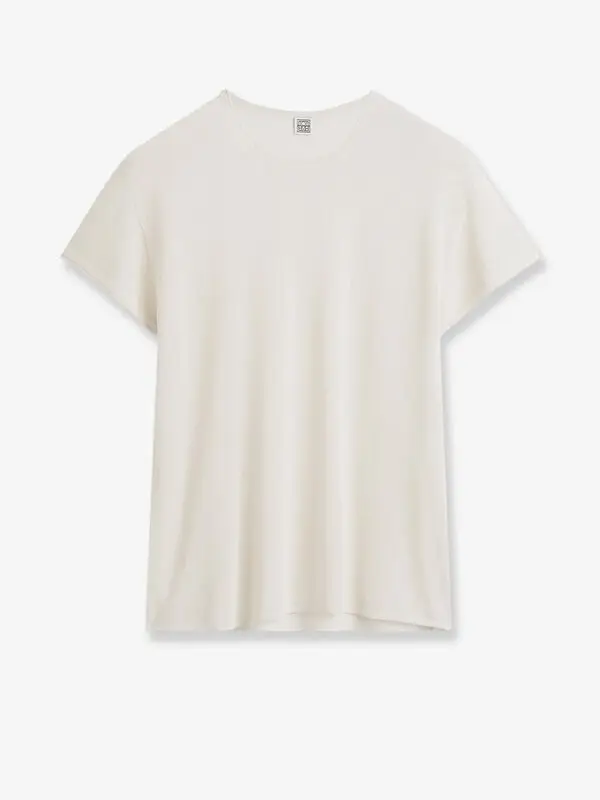 TOTEME Silk Short Sleeve Crew Neck Sweater - Cream