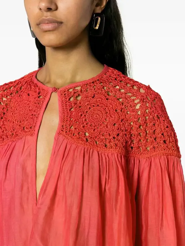 FORTE_FORTE Cotton-silk Blend Crochet Panel Blouse
