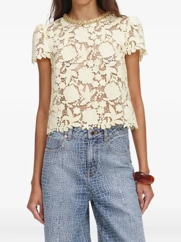 SELF-PORTRAIT Lace Top With Embellished Collar - Multicolor