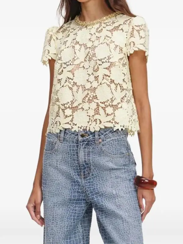SELF-PORTRAIT Lace Top With Embellished Collar - Multicolor