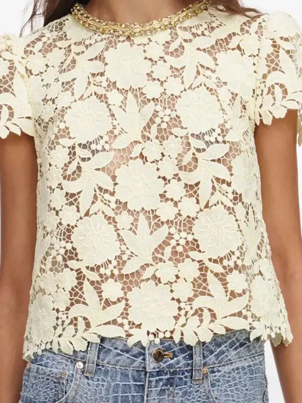 SELF-PORTRAIT Lace Top With Embellished Collar - Multicolor