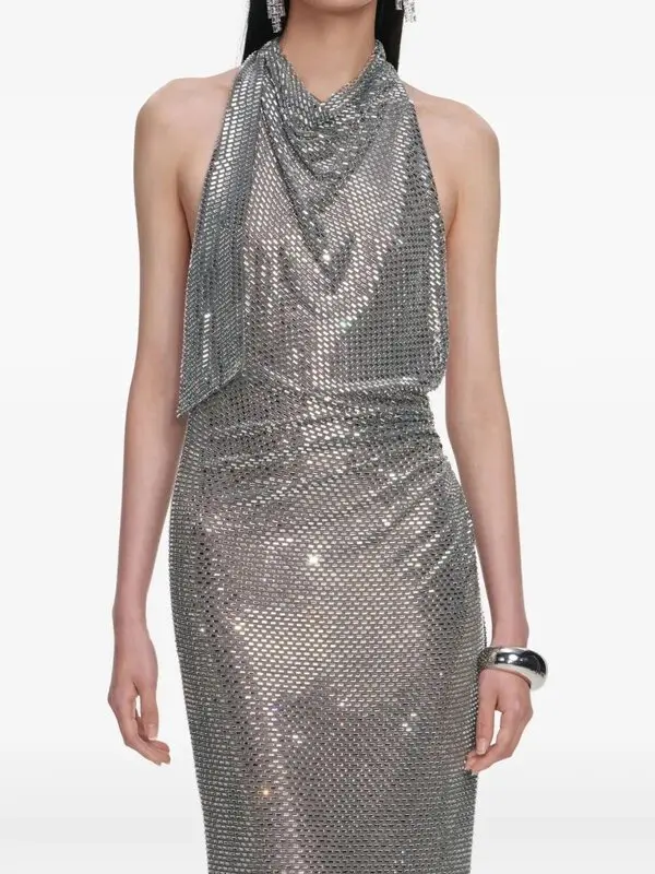 SELF-PORTRAIT Rhinestone Drape Maxi Dress