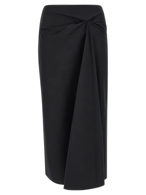 Max Mara Asymmetrical Draped Midi Skirt In Stretch Cotton Satin - Black