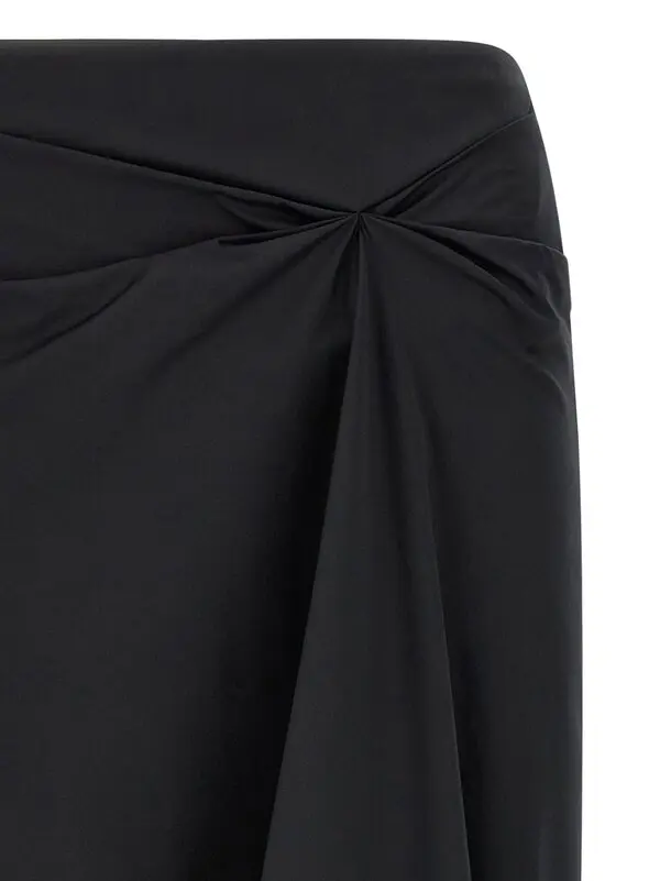 Max Mara Asymmetrical Draped Midi Skirt In Stretch Cotton Satin - Black