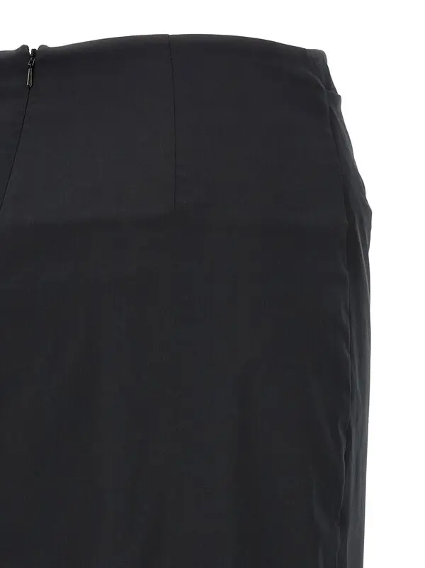 Max Mara Asymmetrical Draped Midi Skirt In Stretch Cotton Satin - Black
