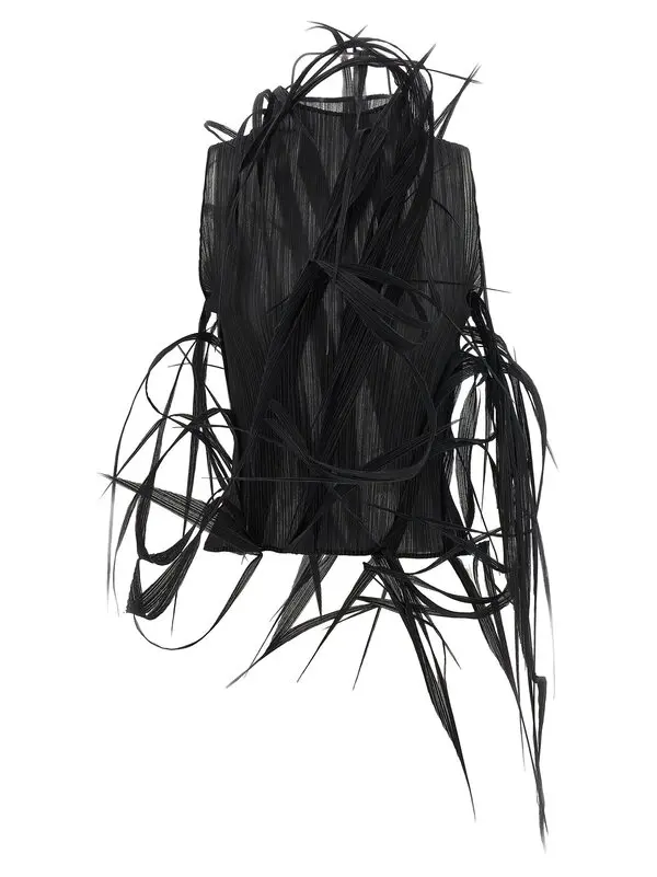 Issey Miyake Urban Jungle" Pleated Top With Woven Fabric Appliqu - Black