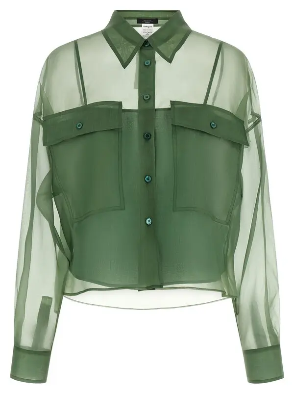 Max Mara Wkdcolomba" Semi-transparent Silk Organza Shirt - Green