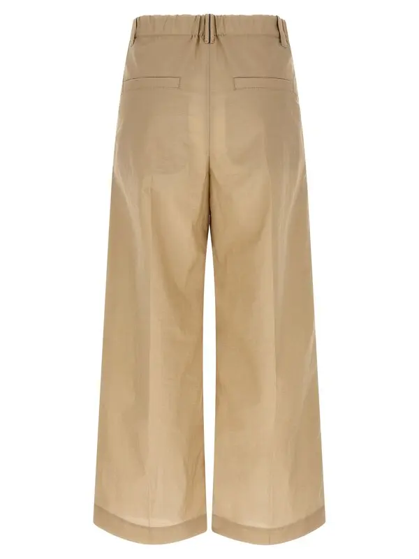 Brunello Cucinelli Techno Cotton Poplin Wide-leg Trousers - Cream