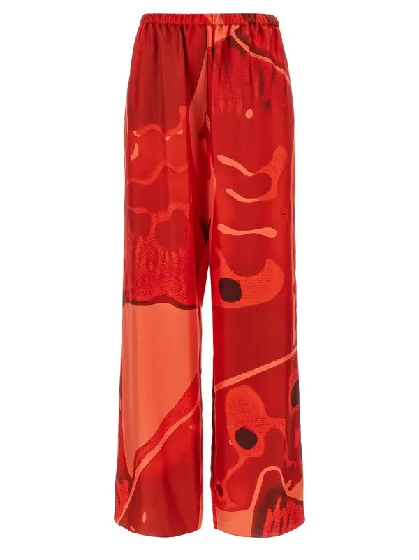 FERRAGAMO Printed Silk Palazzo Pants - Red
