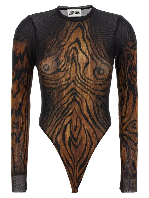 JEAN PAUL GAULTIER The Wood" Print Mesh Bodysuit - Multicolor