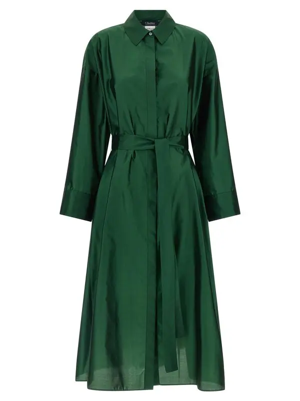 Max Mara Smmanna Midi Dress In Washed Silk Blend Organza - Green