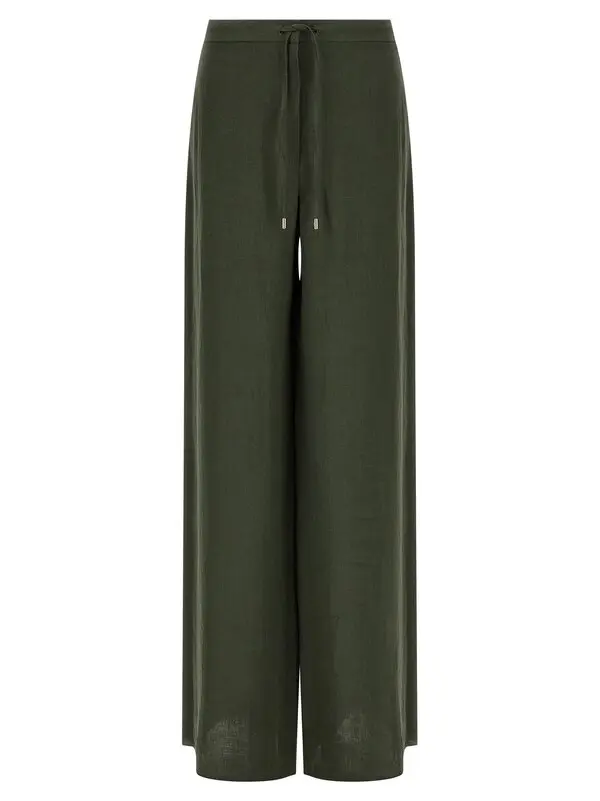 Max Mara Wide Leg Linen Trousers - Green