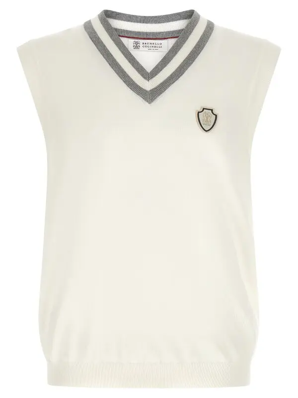 Brunello Cucinelli Cotton Knit Logo Patch Vest