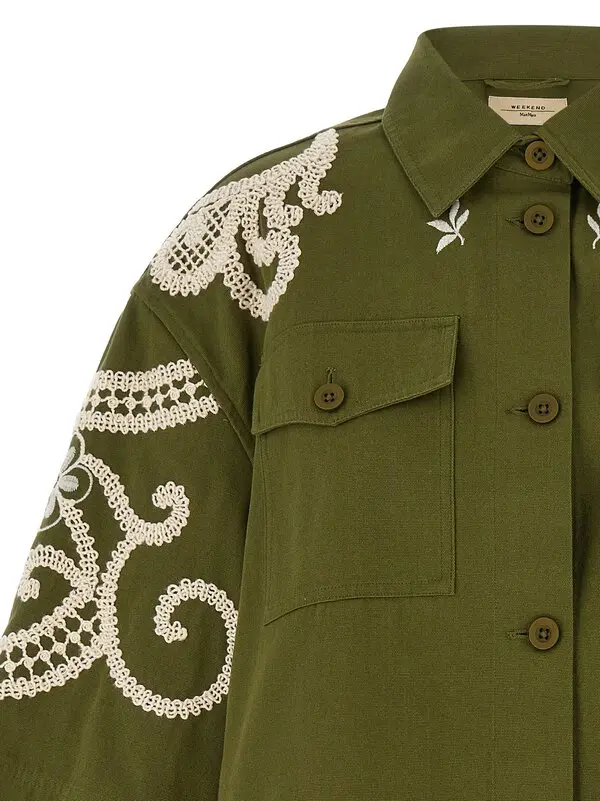 Max Mara Embroidered Cotton Crop Jacket - Green