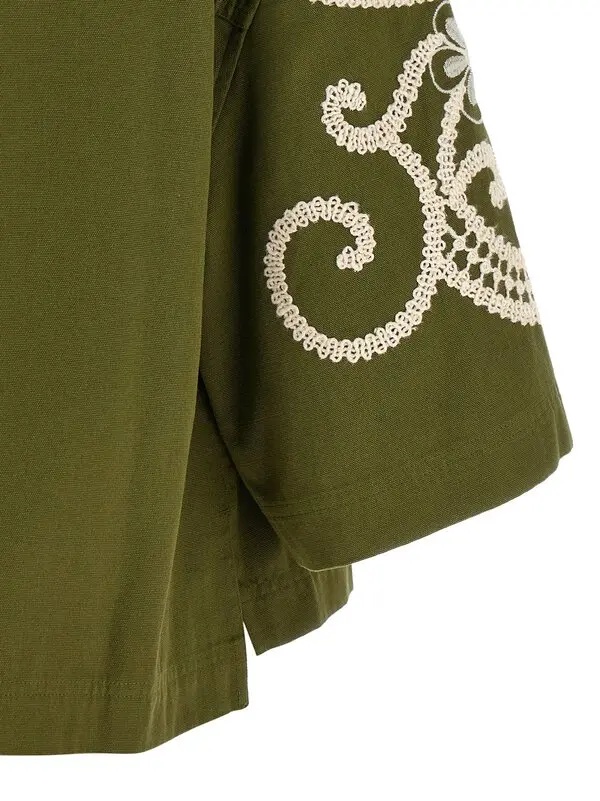 Max Mara Embroidered Cotton Crop Jacket - Green